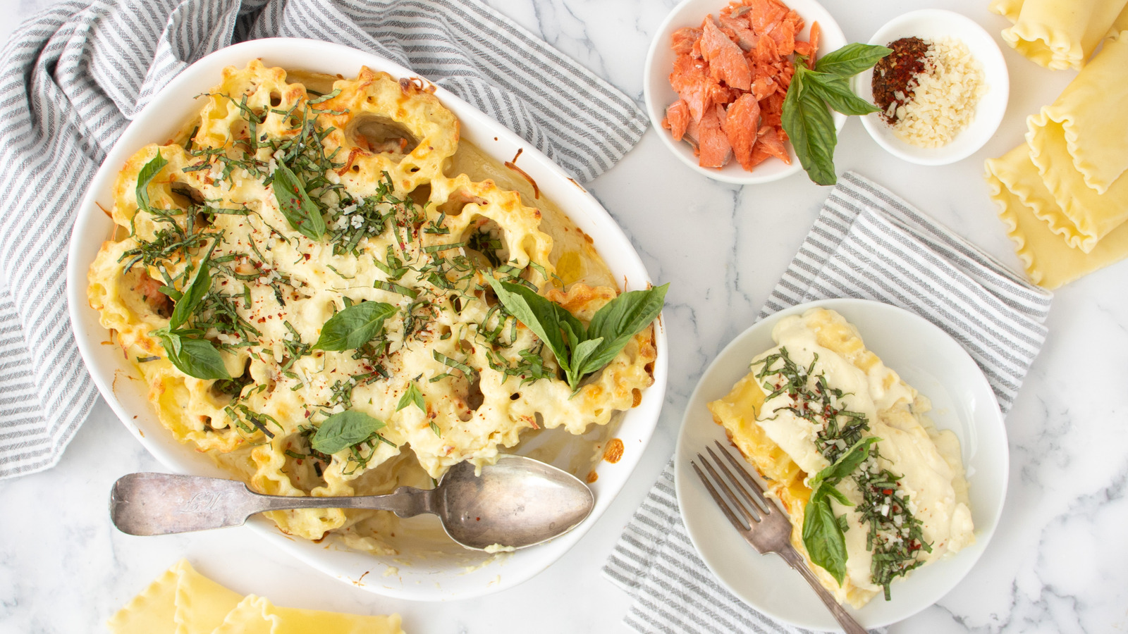 Garlicky Salmon Alfredo Lasagna Rolls Recipe