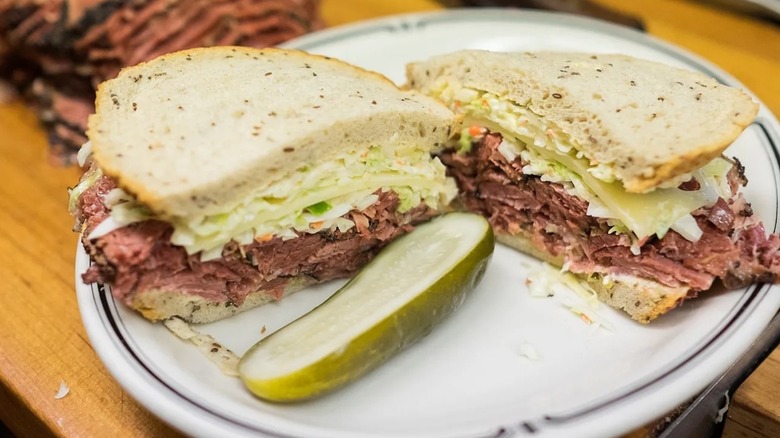 Pastrami sandwich with pickle